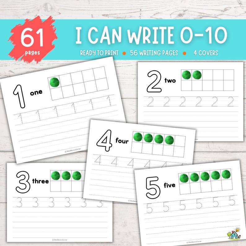 Tracing Pages Numbers 1-10 With Tens Frame Printable Preschool Math ...
