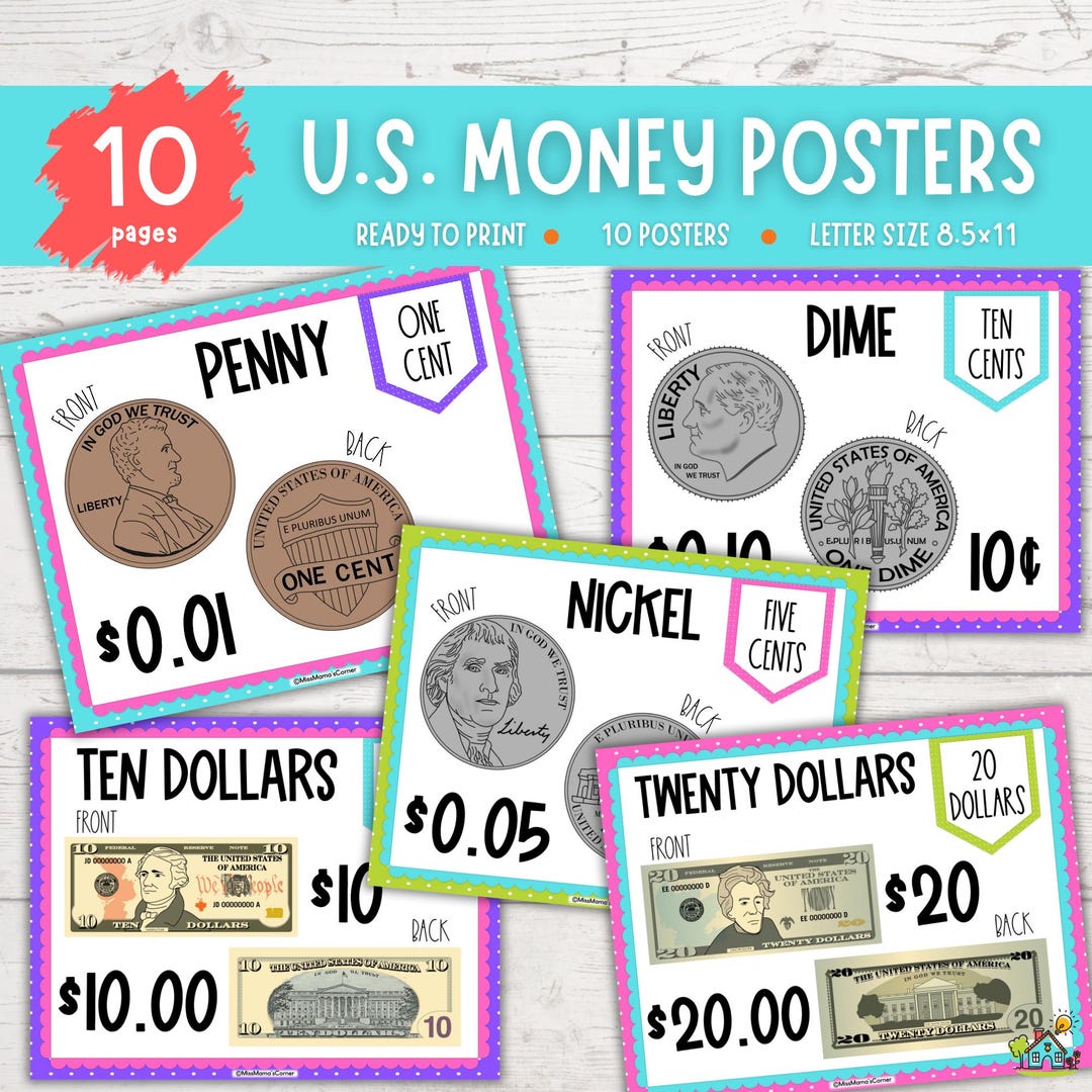 US Money Posters, Classroom Posters, US Coins, US Paper Money, Large ...