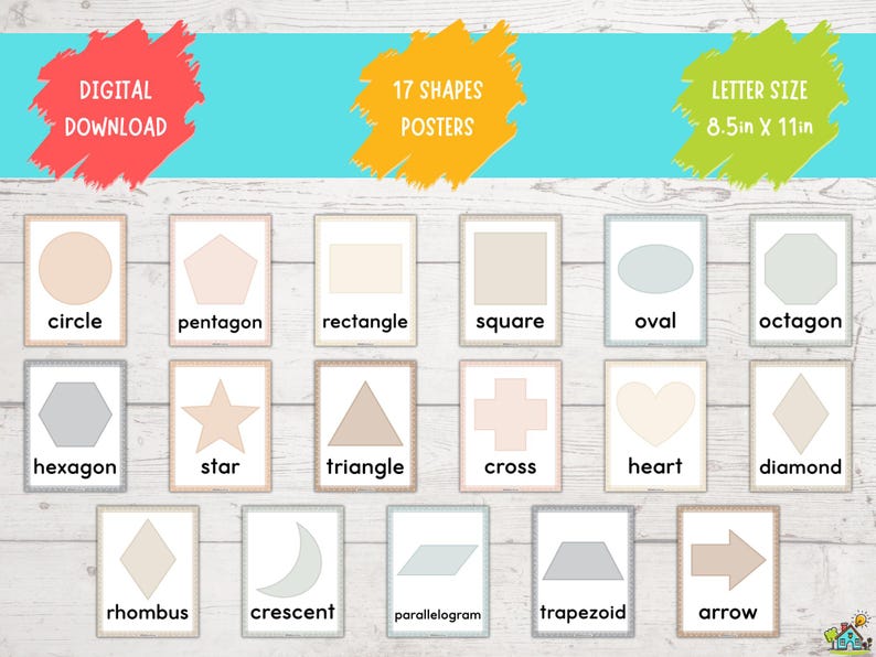 Shapes Posters Printable for First Grade Boho Neutral Classroom ...