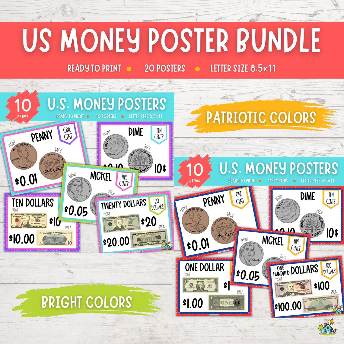 US Money Posters, Classroom Posters, US Coins, US Paper Money, Large ...