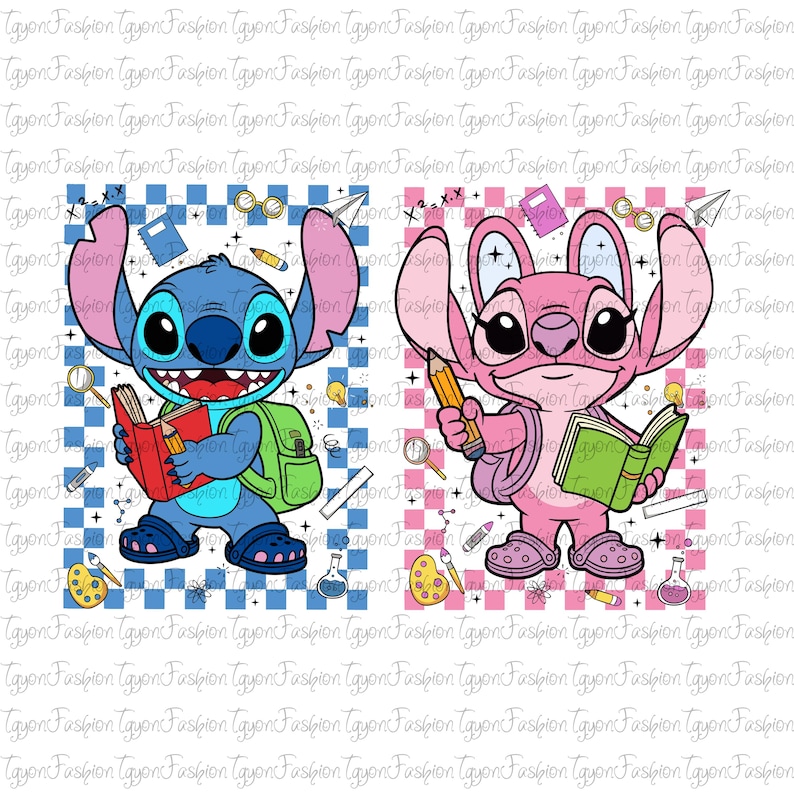 Disney Angel & Stitch Back to School Png, Disney Stitch First Day of ...