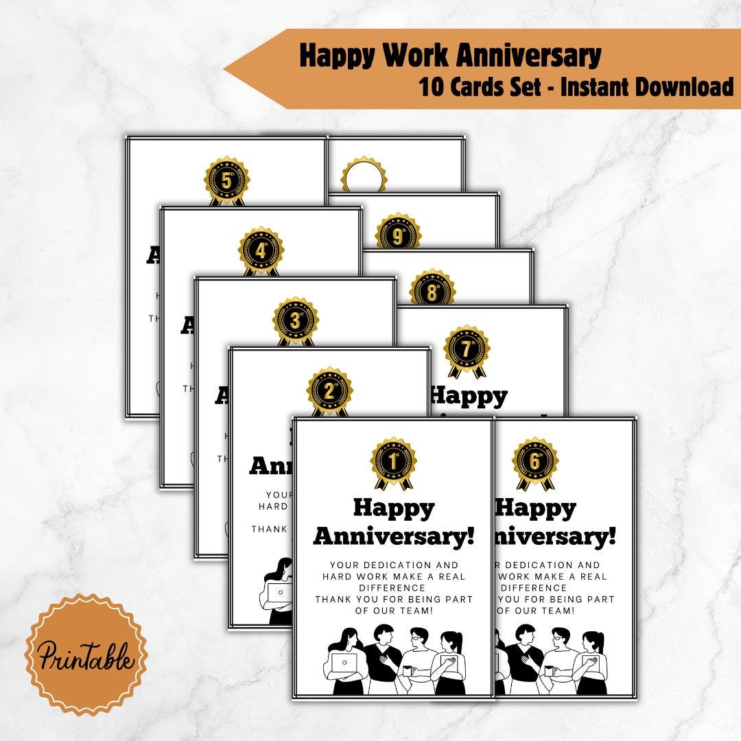 Work Anniversary Printable Cards | Digital Employee Appreciation Set ...