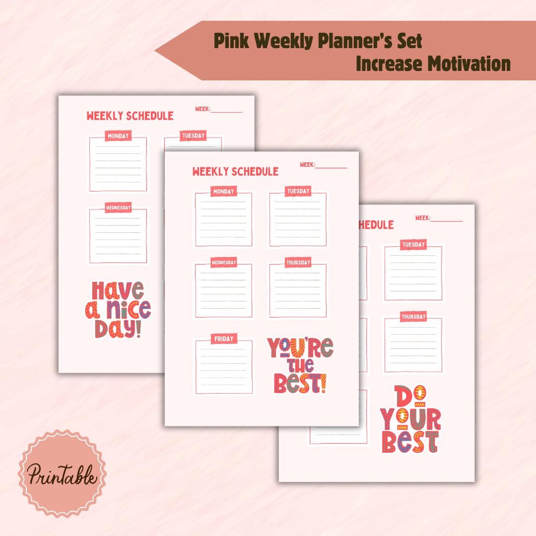Weekly Planner Set – 3 Pink Printable Planners | High Motivation - Etsy
