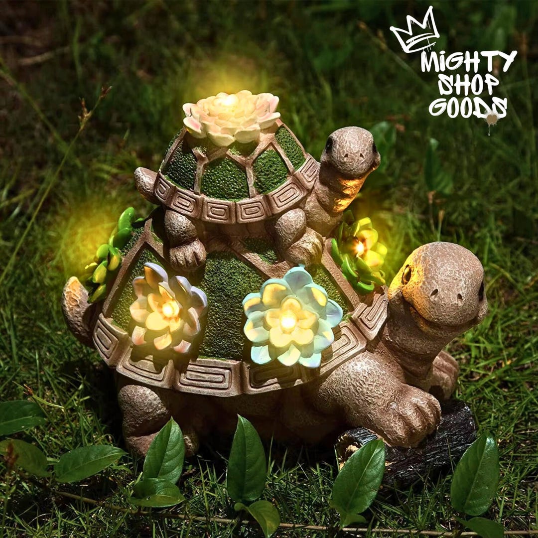 Solar Turtle Garden Statue With Succulent & LED Lights – Outdoor Yard ...