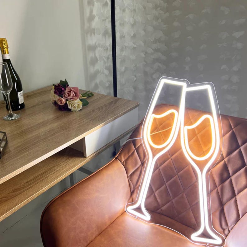Bright Champagne Glasses Neon Sign – Perfect Glow for Parties ...