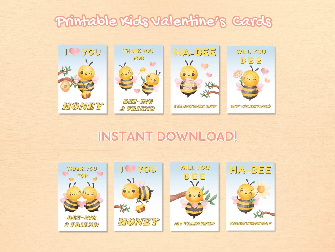 Printable Bee My Valentine Cards - Etsy