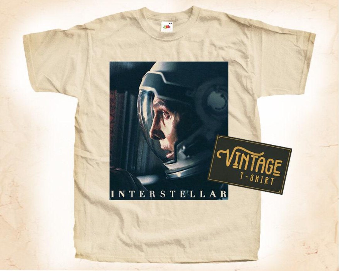 Interstellar T Shirt Tee Natural Vintage Cotton Movie Poster Beige All ...