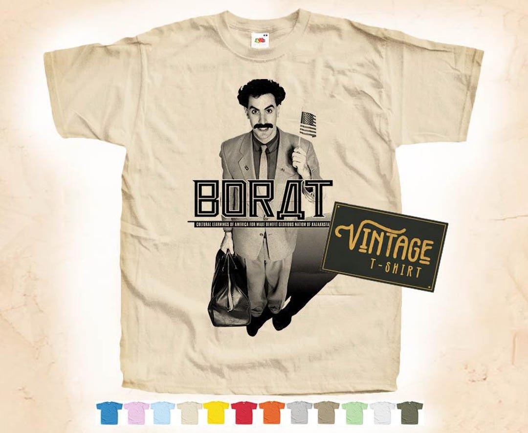 Black Print: BORAT V1 T Shirt Tee Natural VINTAGE Cotton Movie Poster ...