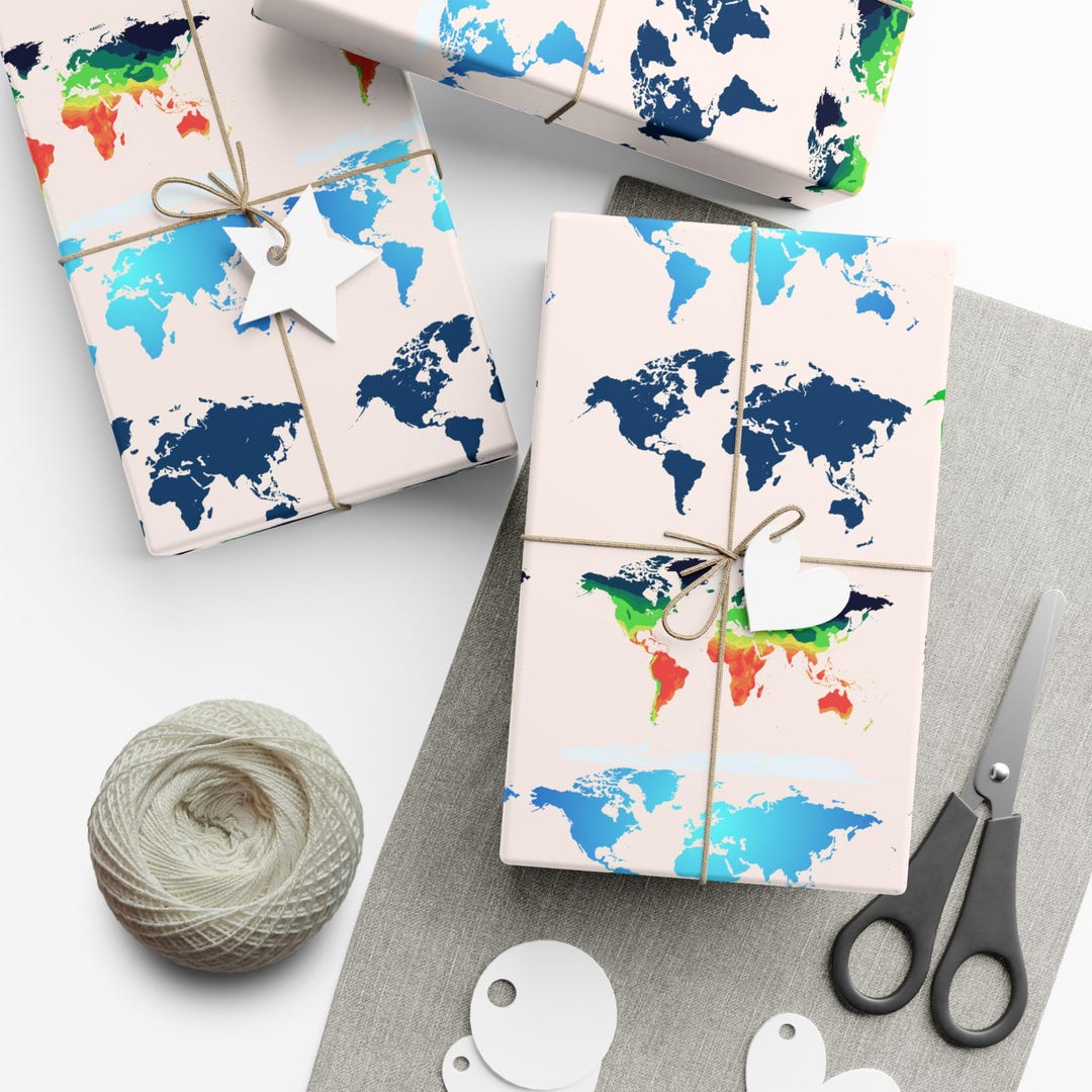 World Map Gift Wrap Paper, Eco-friendly Wrapping Paper, Travel Lover ...