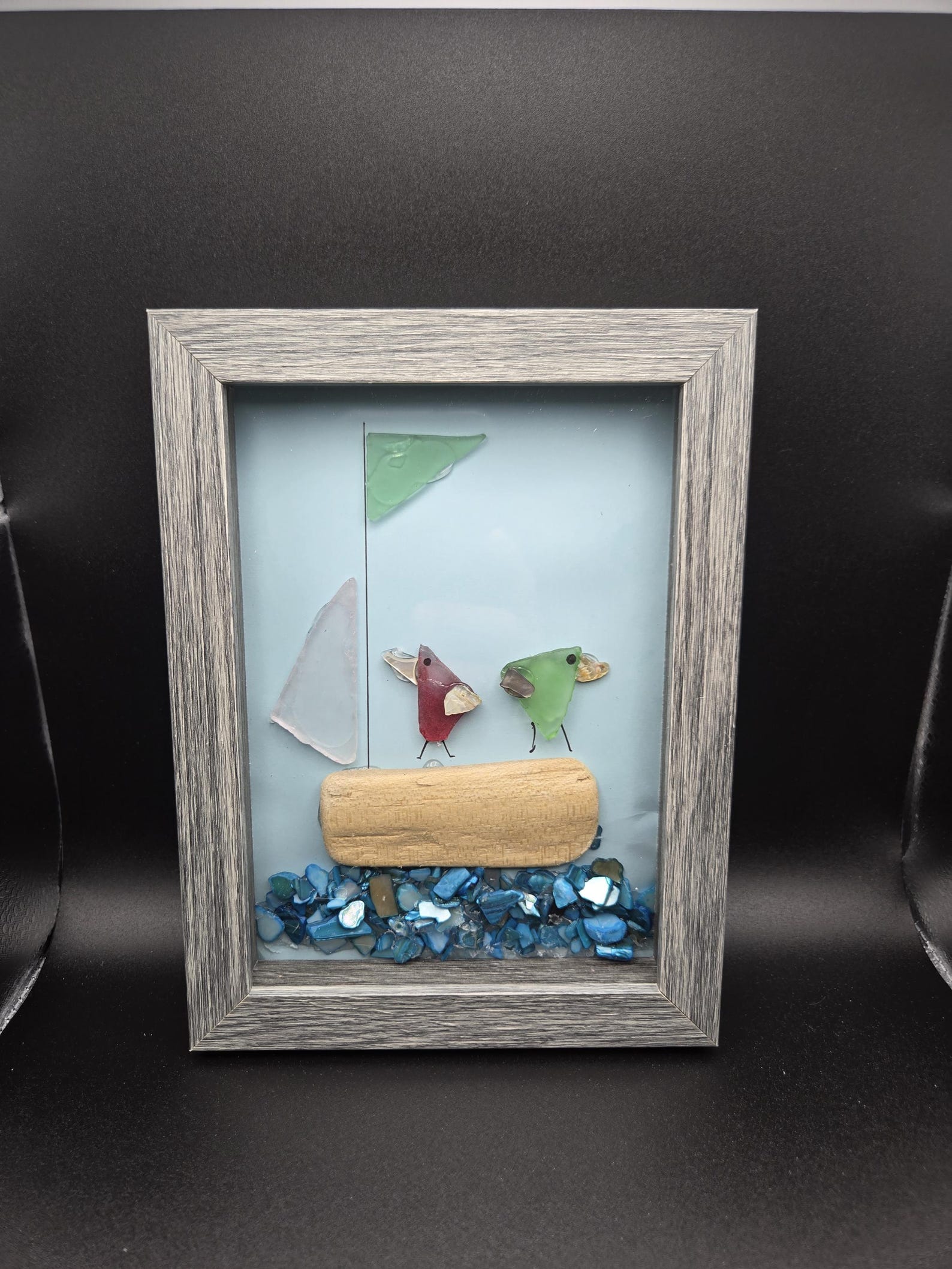 Birds on a Boat Sea Glass Art Shadow Box - Etsy