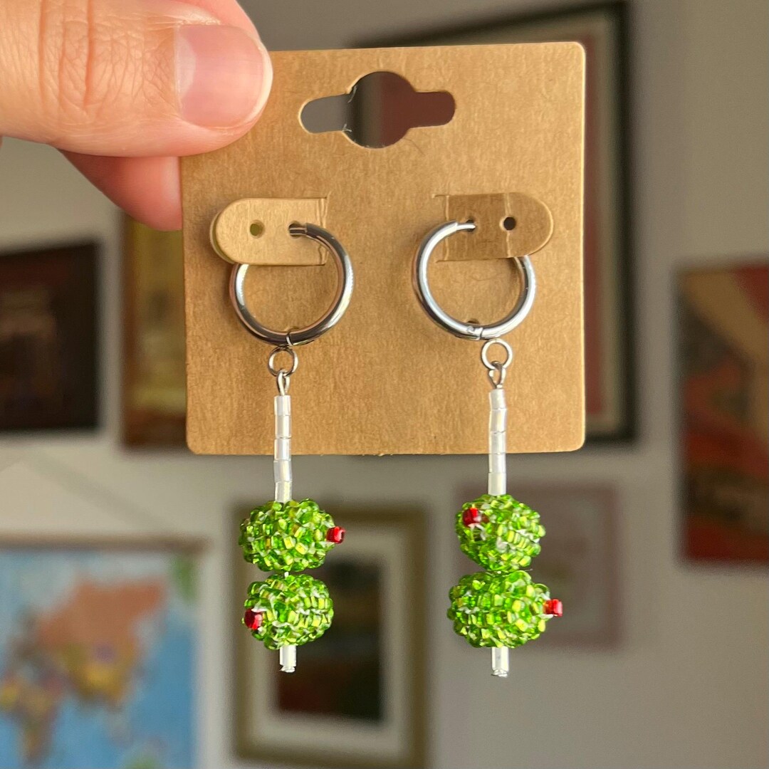 Beaded Olive Earrings | 3d Seed Bead Miniature Food Cocktail Garnish ...