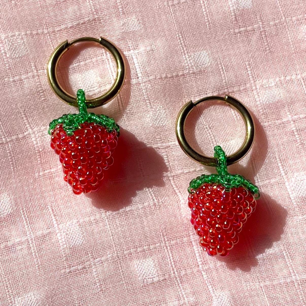 Beaded Strawberry Earrings | 3d Seed Bead Fruit Jewelry | Gift for ...