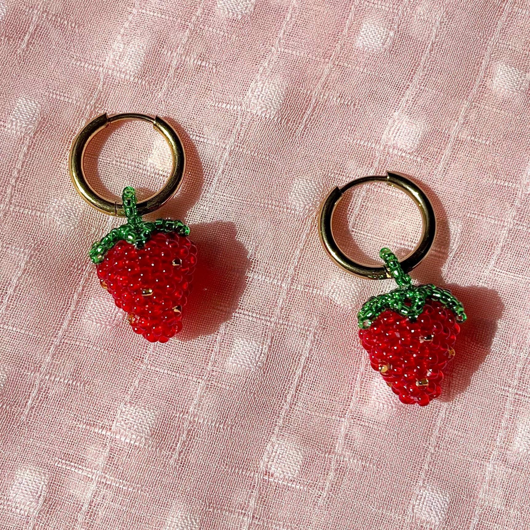 Beaded Strawberry Earrings | 3d Seed Bead Fruit Jewelry | Gift for ...
