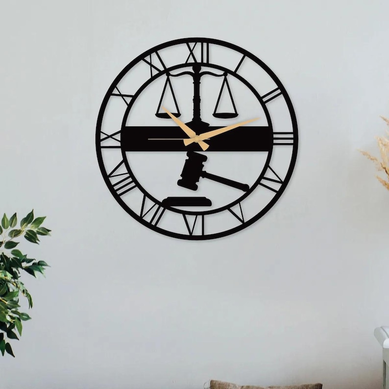 Scales of Justice Black Metal Wall Clock - Unique Lawyer Gift ...