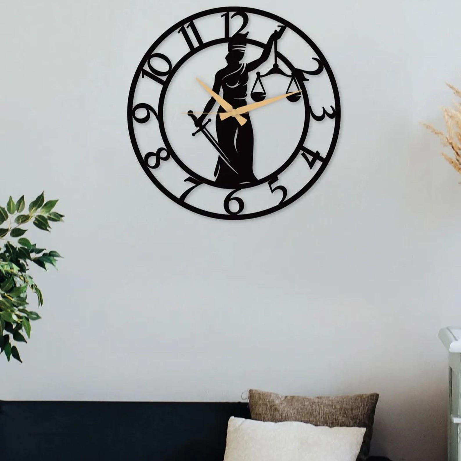 Lady Justice Themis Black Metal Wall Clock - Lawyer Gift, Courtroom ...