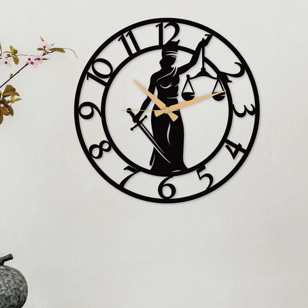 Lady Justice Themis Black Metal Wall Clock - Lawyer Gift, Courtroom ...