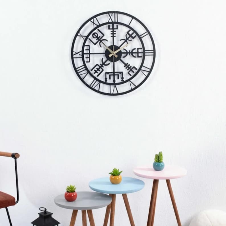 Vegvisir Metal Wall Clock – Norse Viking Compass Design, Durable Steel ...