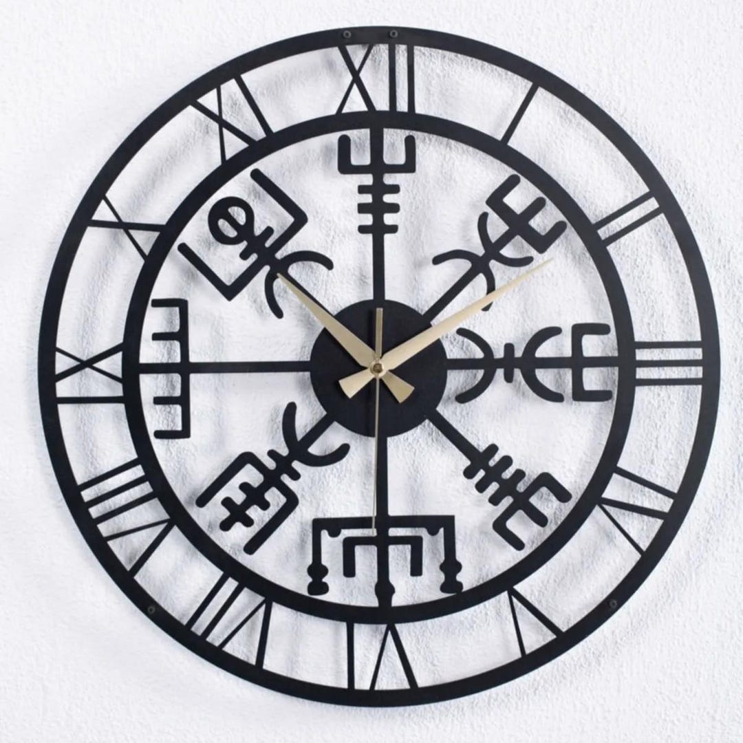 Vegvisir Metal Wall Clock – Norse Viking Compass Design, Durable Steel ...