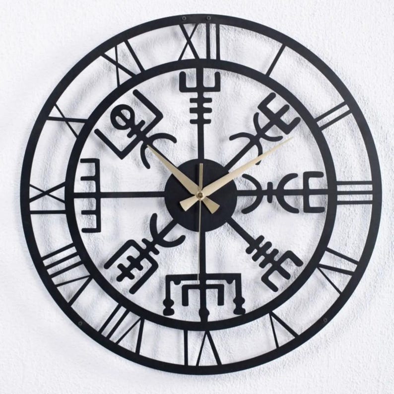 Vegvisir Metal Wall Clock – Norse Viking Compass Design, Durable Steel ...