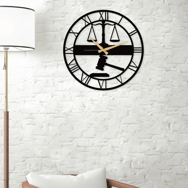 Scales of Justice Black Metal Wall Clock - Unique Lawyer Gift ...