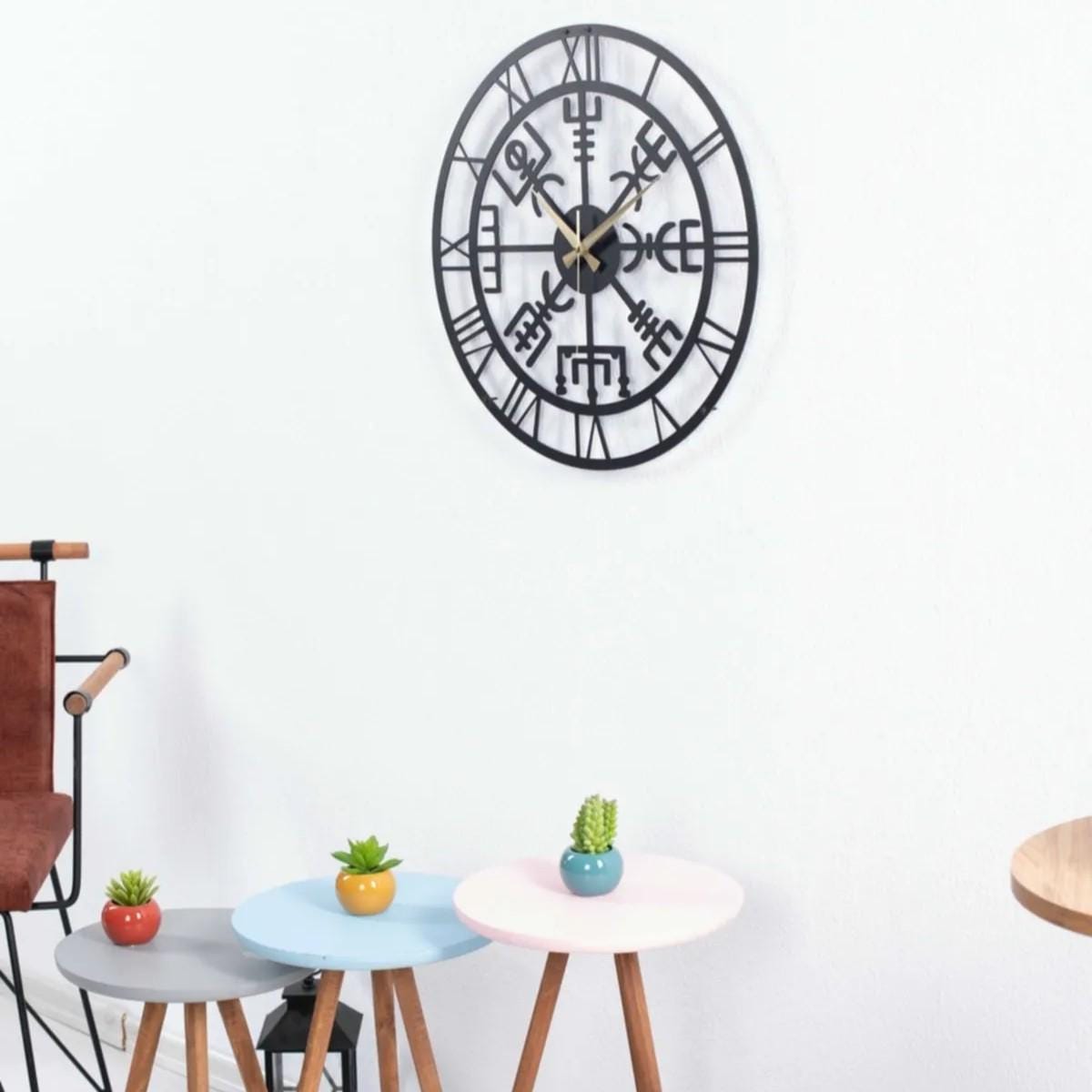 Vegvisir Metal Wall Clock – Norse Viking Compass Design, Durable Steel ...