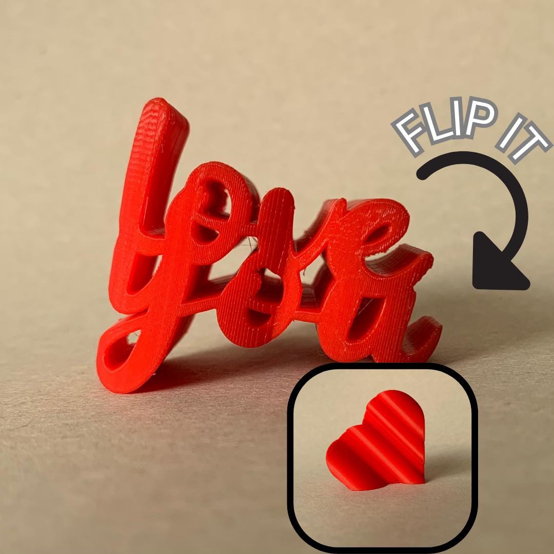 3D Text Flip STL File Heart & LOVE YOU 3D Optical Illusion, Unique 3D ...
