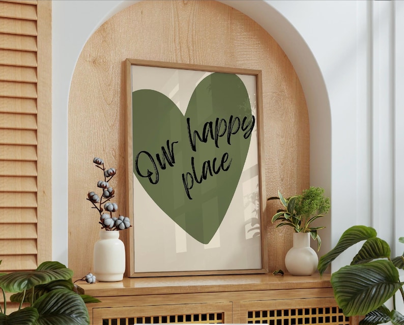 Our Happy Place Wall Art Print | A4 Green Heart Printable Quote ...