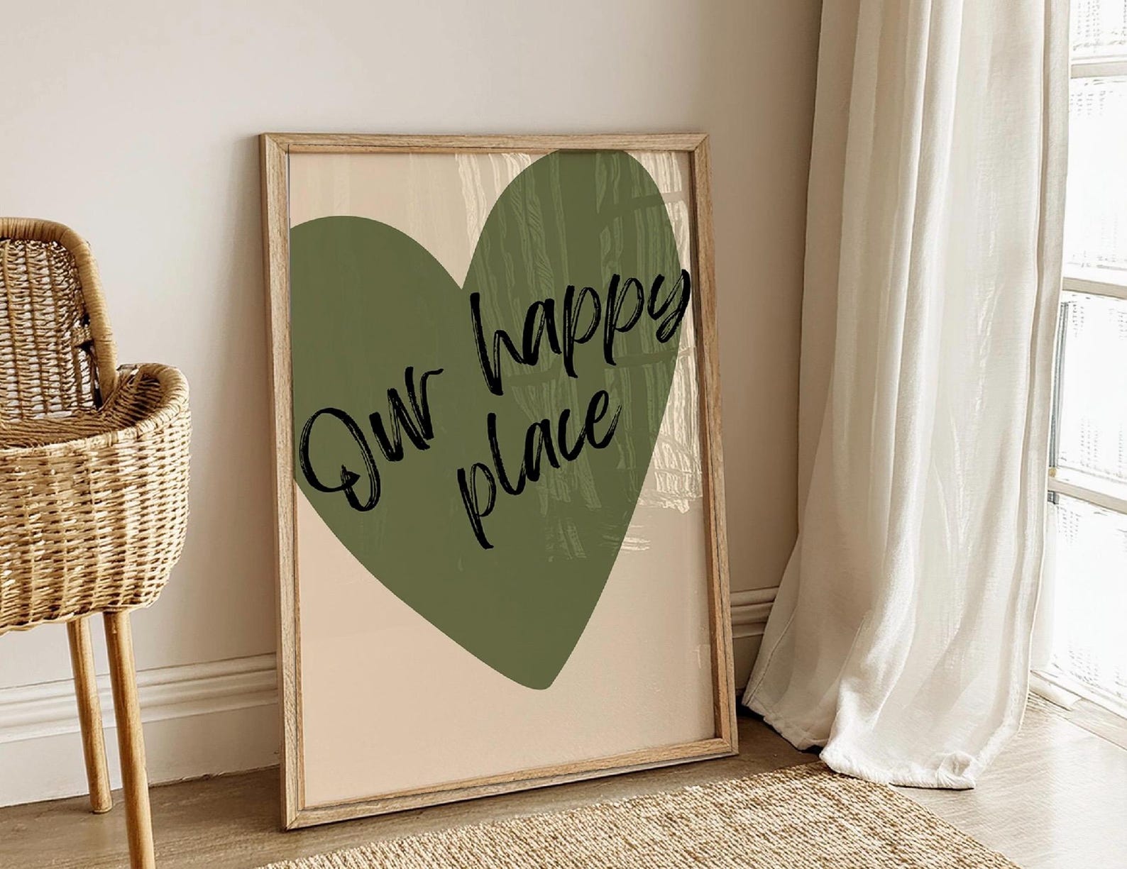 Our Happy Place Wall Art Print | A4 Green Heart Printable Quote ...
