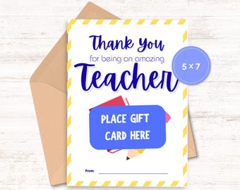 Teacher Appreciation Gift Card Holder, Teacher Thank You Gift Tag ...