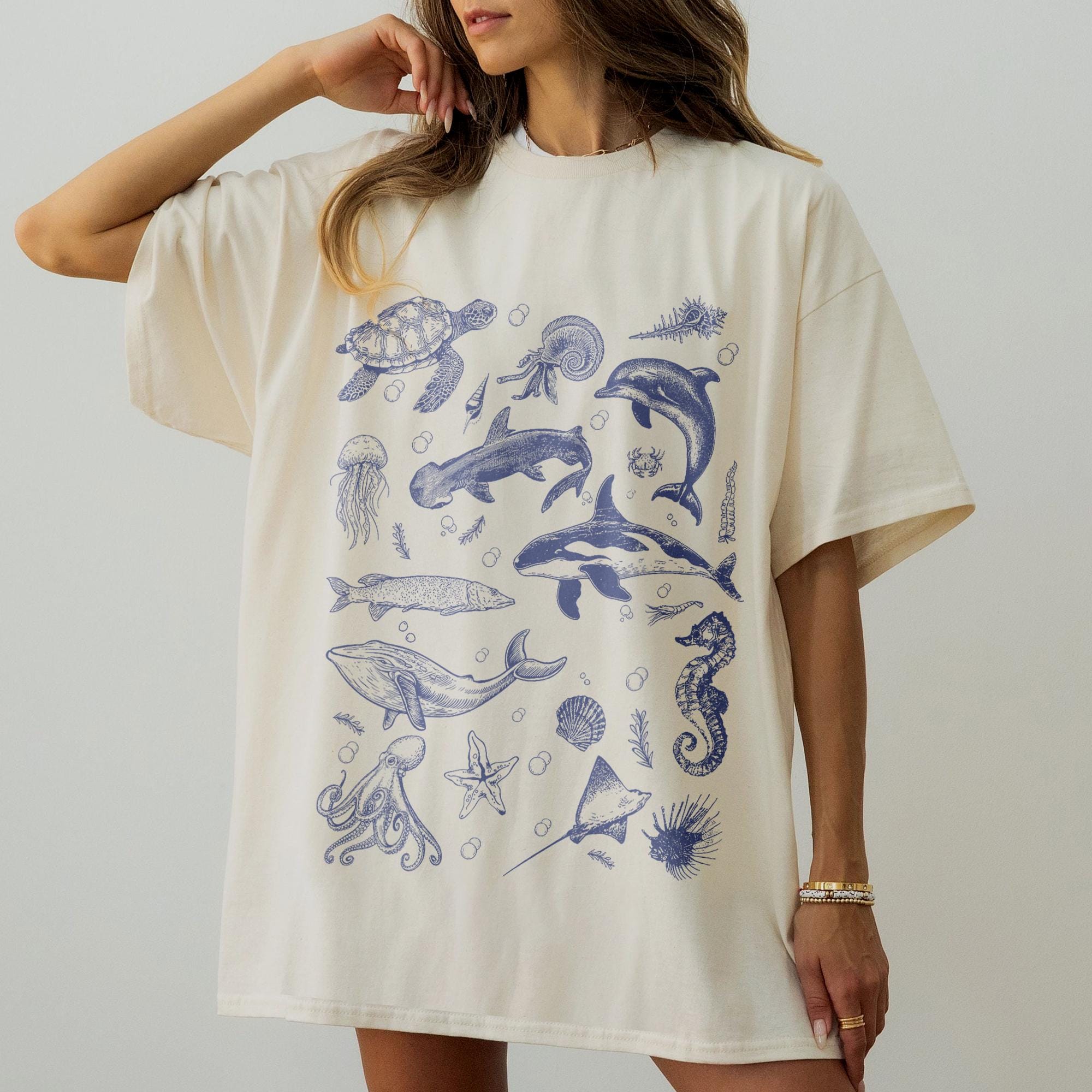 Retro 90s Sea Animals Tshirt, Y2k Ocean Shirt, Sealife, Whale, Orca ...