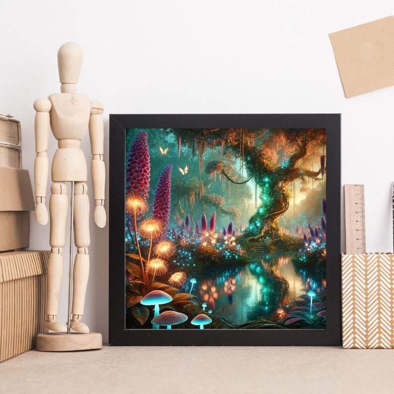 The Will-o'-the-wisp Enchanted Forest Wall Art | Mystical Tree & Fairy ...