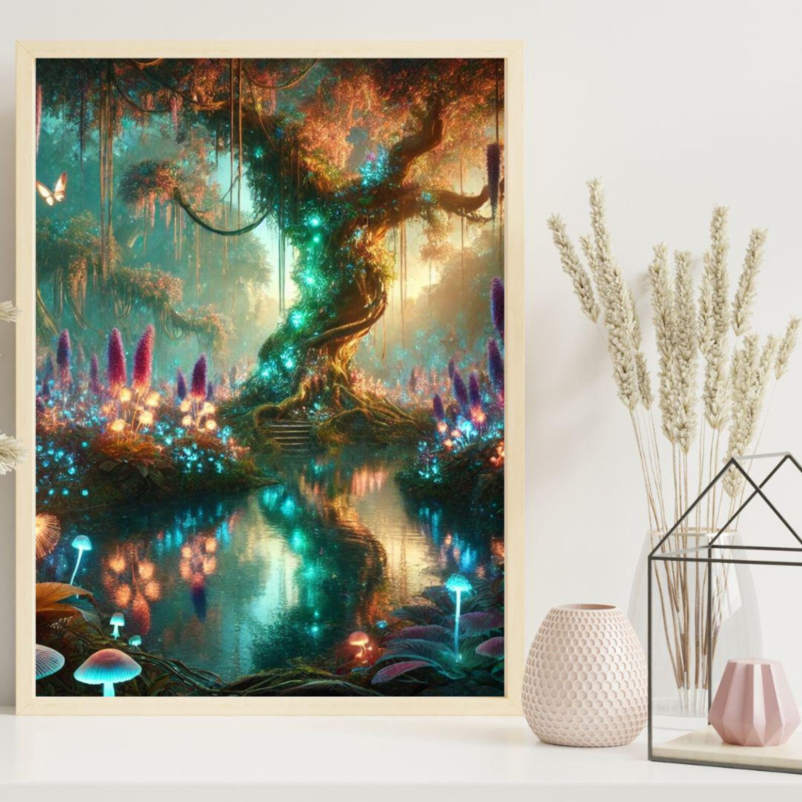 The Will-o'-the-wisp Enchanted Forest Wall Art | Mystical Tree & Fairy ...