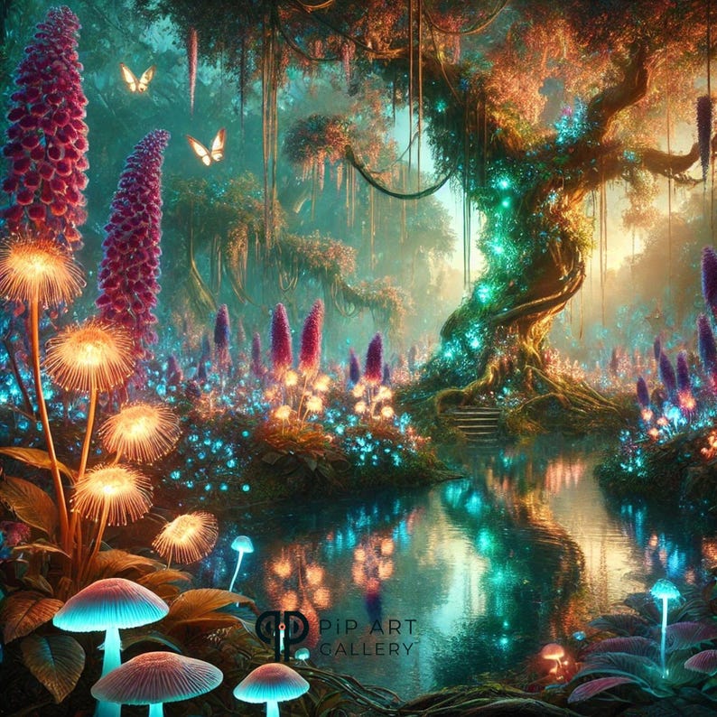 The Will-o'-the-wisp Enchanted Forest Wall Art | Mystical Tree & Fairy ...