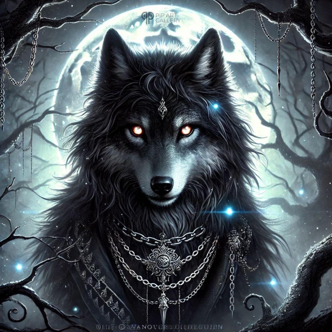 Gothic Wolf Digital Art | Full Moon Spirit Animal | Dark Fantasy Wall ...