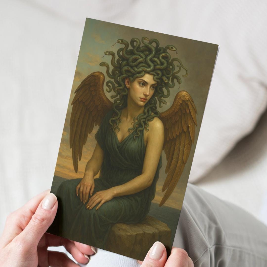 Medusa Greeting Card – Blank Mythology Card With Snake-haired Goddess ...