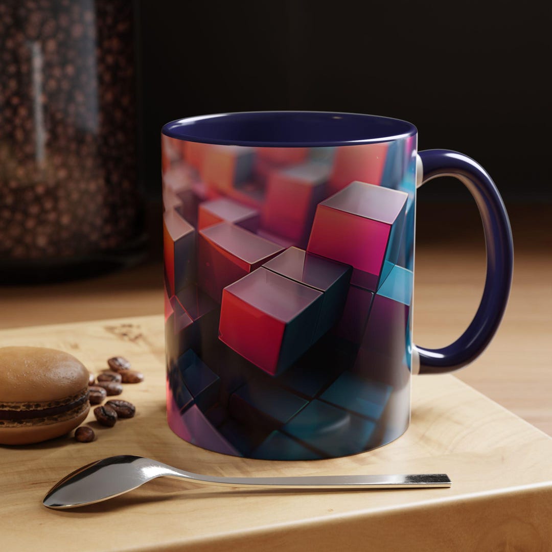 Retro Futuristic 3D Cube Neon Geometric Cyberpunk Art, Sci-fi Digital ...