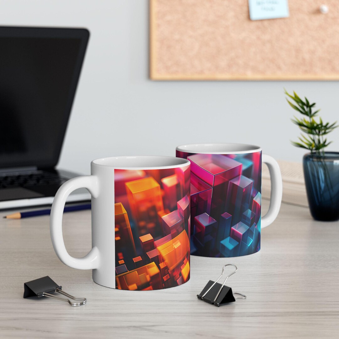 Futuristic Cyberpunk City 3D Geometric Glass Blocks Neon Sci-fi Digital ...