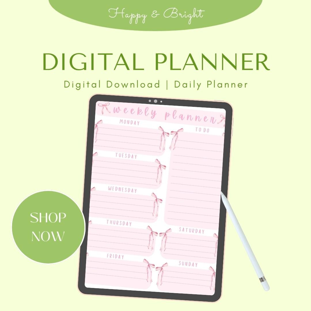 Pink Bow Digital Weekly Planner - Etsy