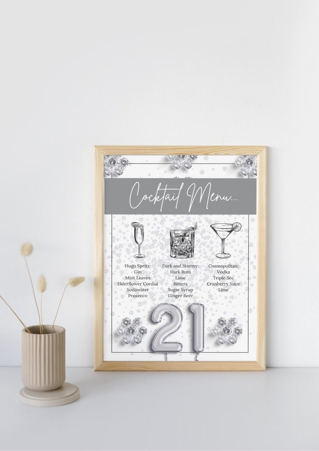 Diamond 21st Birthday Party Bar Menu - Digital Download - Personalised ...