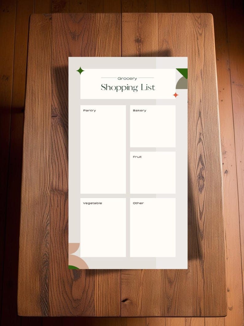 Printable Grocery List With Sections for Grocery, Bakery, Fruit ...