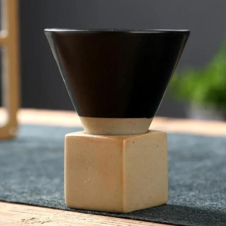 Creative Handmade Triangular Cone Shape Pottery Coffee Mug With Base ...