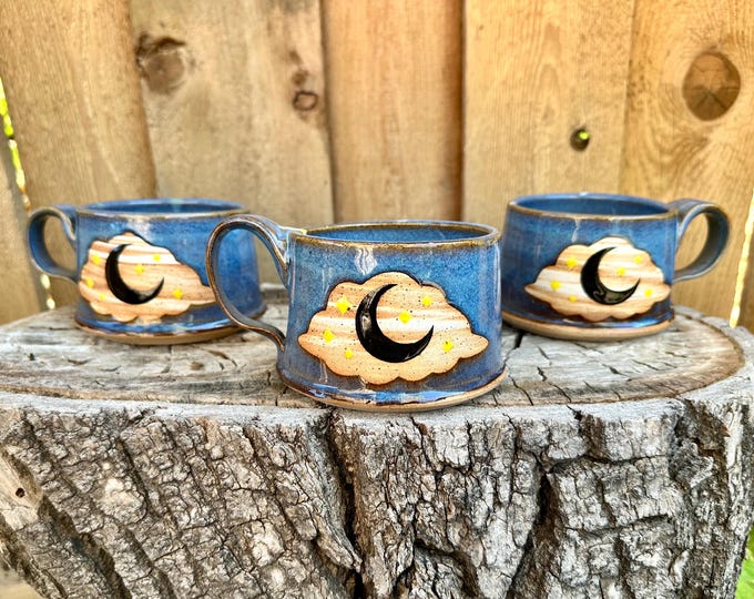 Moon and Clouds Phase Mug | Crescent Moon Ceramic Mug | Cloudy Night ...