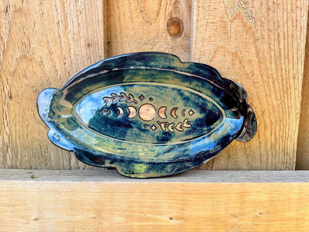 Handmade Ceramic Pottery Full Moon Phase Oval Serving Plate - Unique ...