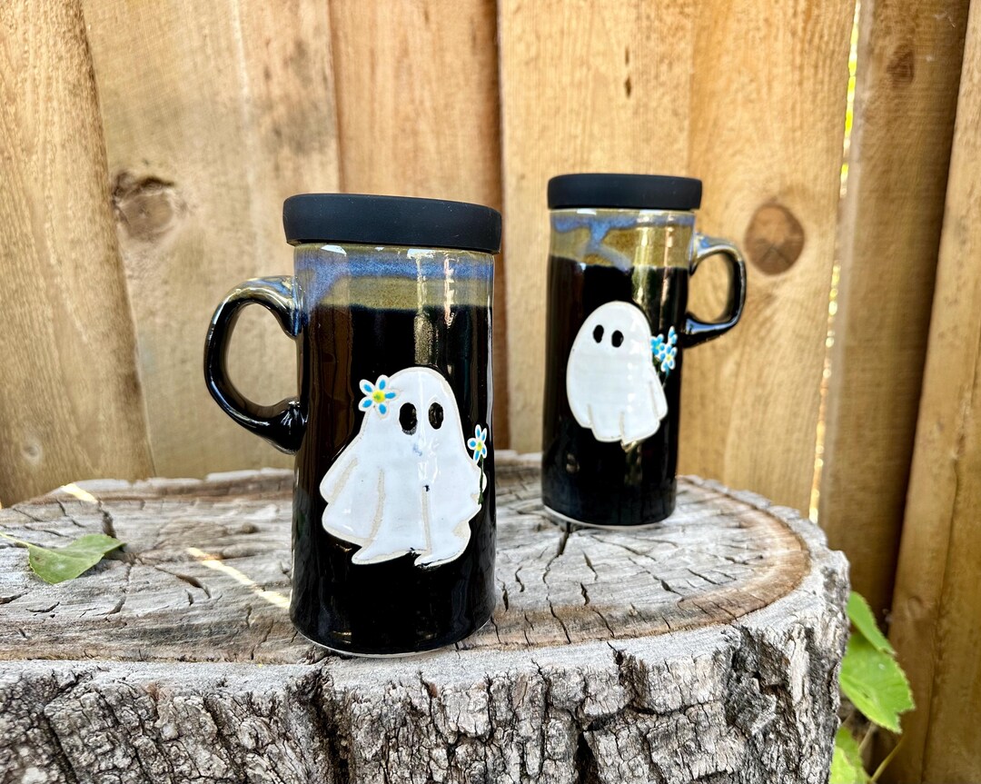 Ghost Porcelain Travel Mug SECONDS TRAVEL MUG Hand Painted Ghost Mug ...