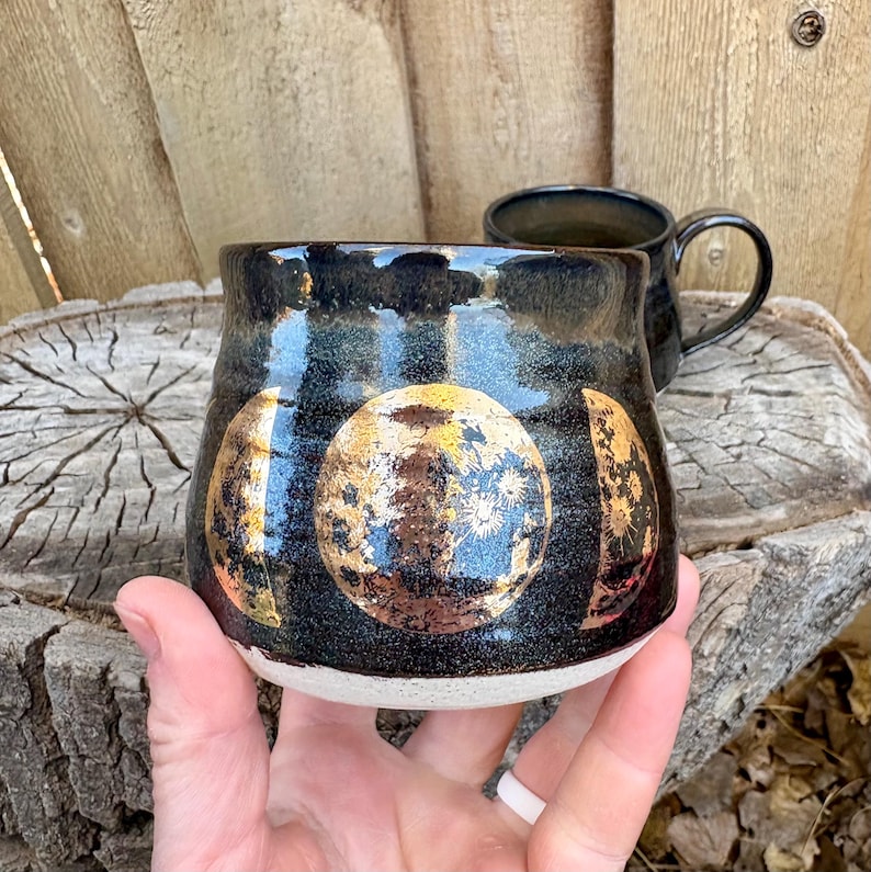 Sparkly Gold Moon Phase Mug | Handmade Witchy Mug | Cosmic Night Sky ...