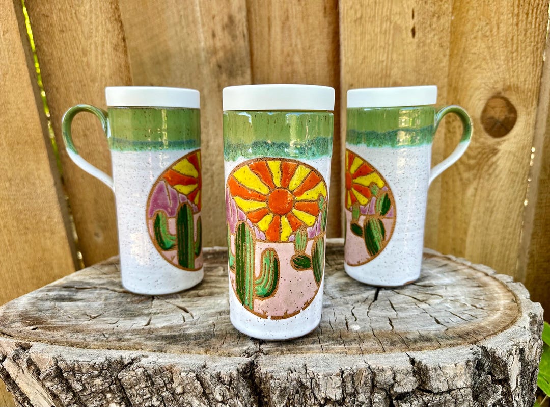 Sunshine Desert Mosaic Travel Mug | Handpainted Desert Outdoor Scene ...