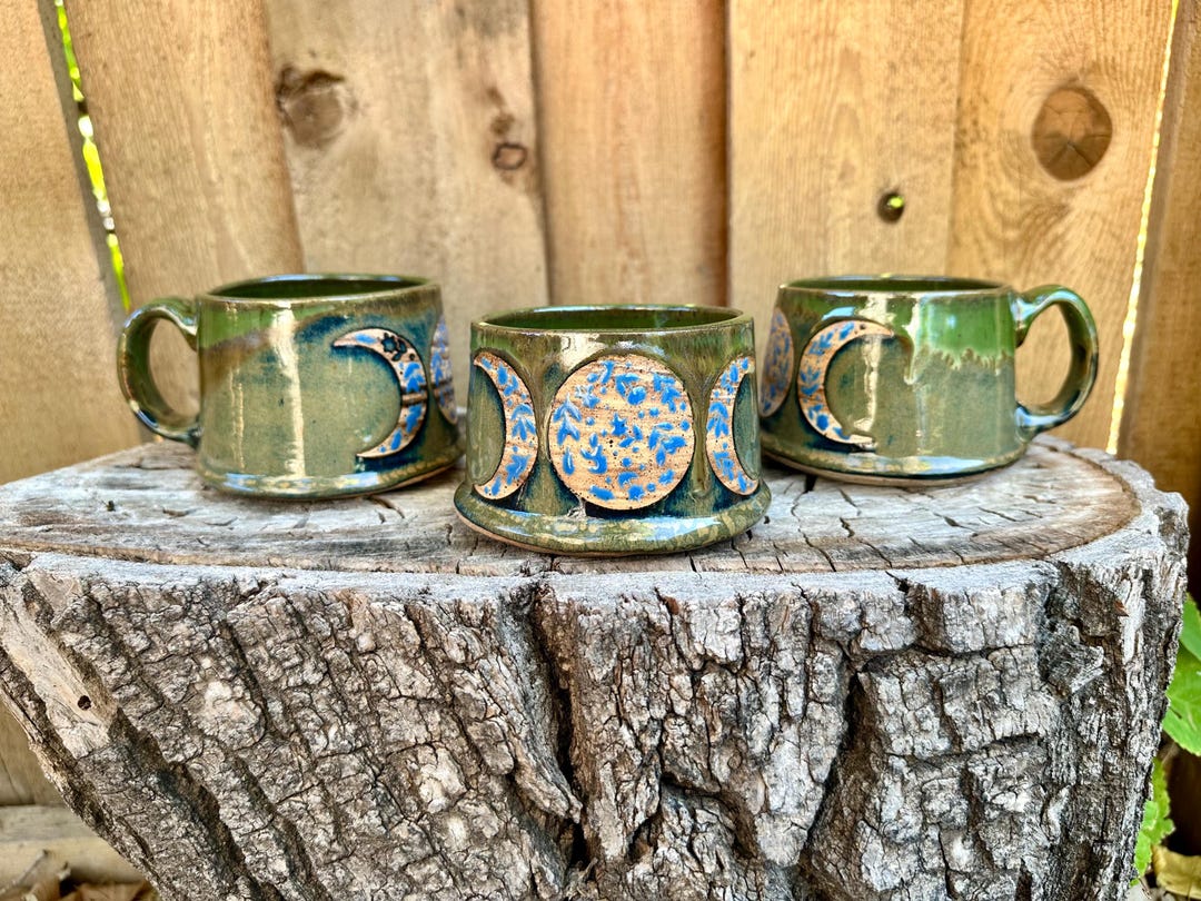 Floral Moon Phase Mug | Full Moon Ceramic Mug | Handmade Lunar Mug ...