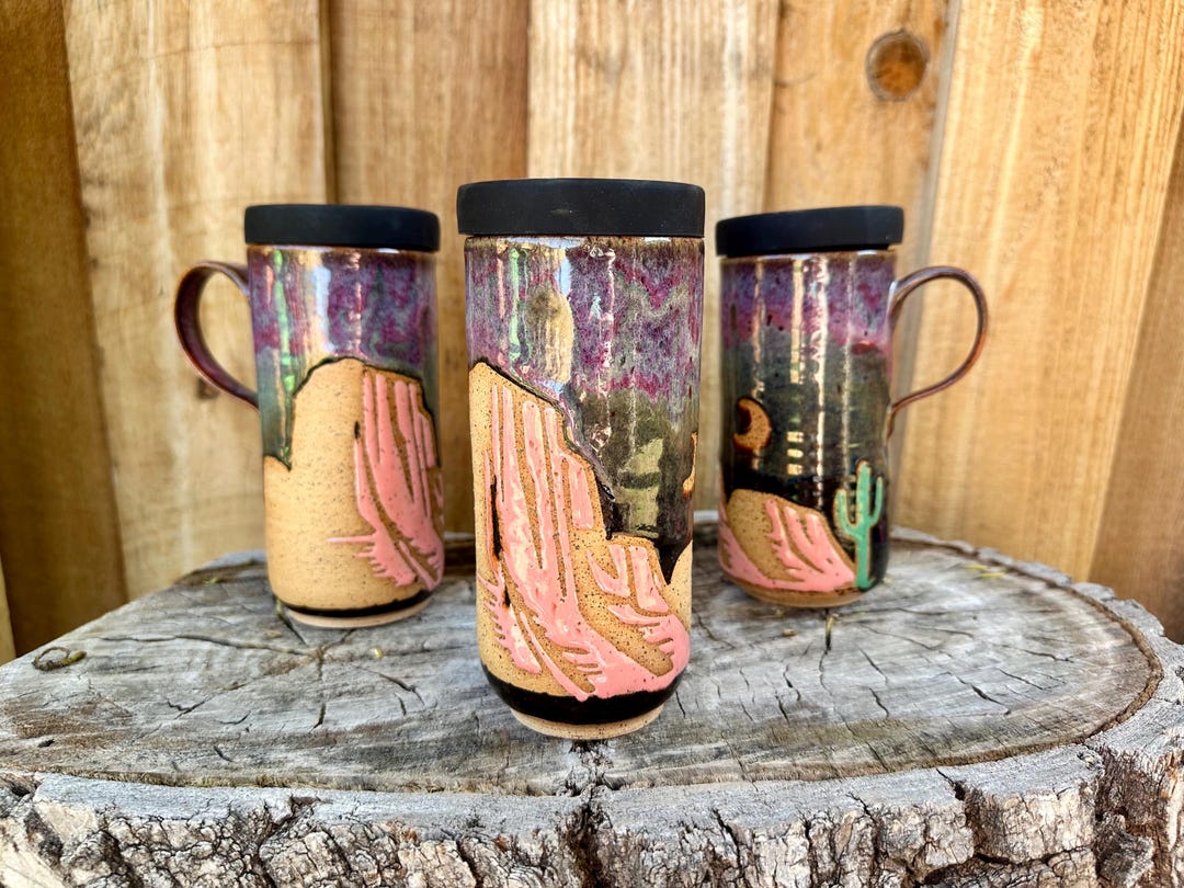 Handmade Hand Painted Desert Scene Travel Mug With Silicone Lid ...