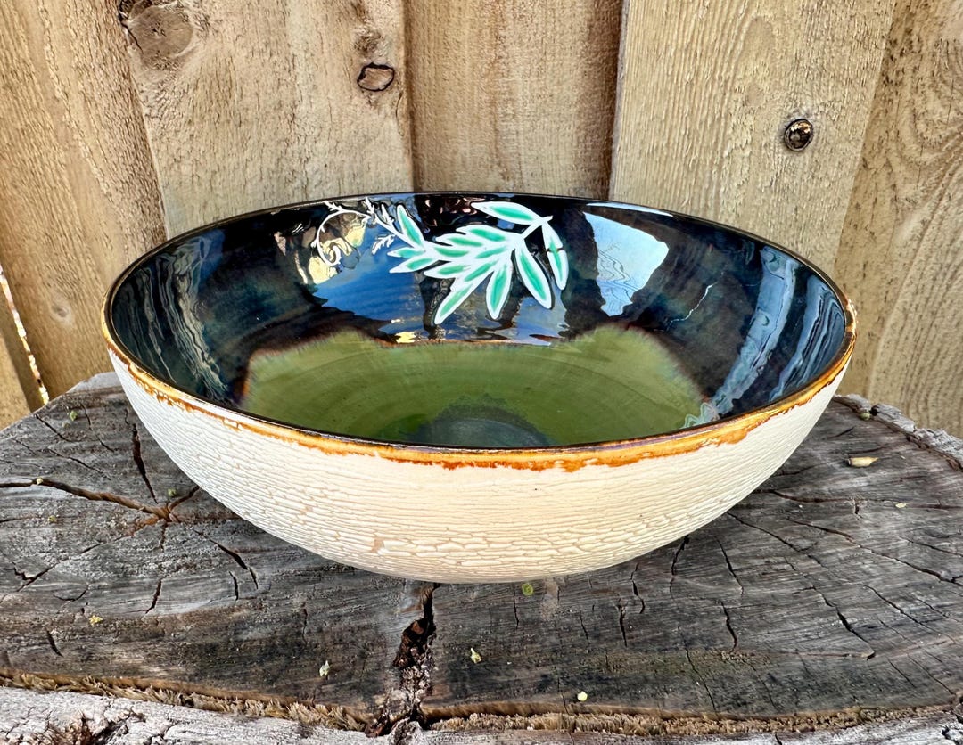 Large Handmade Porcelain Fern Plant Serving Bowl - Unique Pottery ...