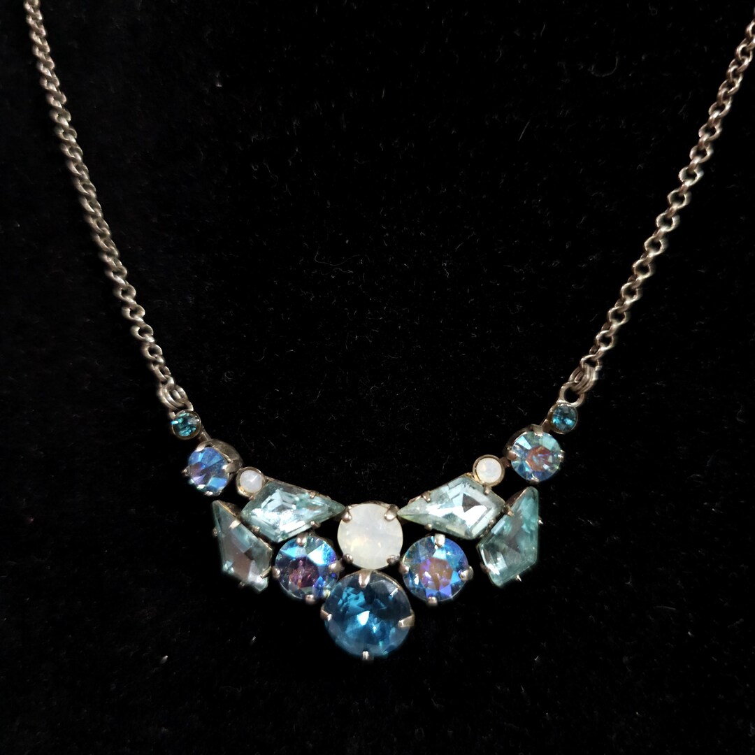 Sorrelli Blue Crystal Statement Necklace Vintage Style Rhinestone Bib ...